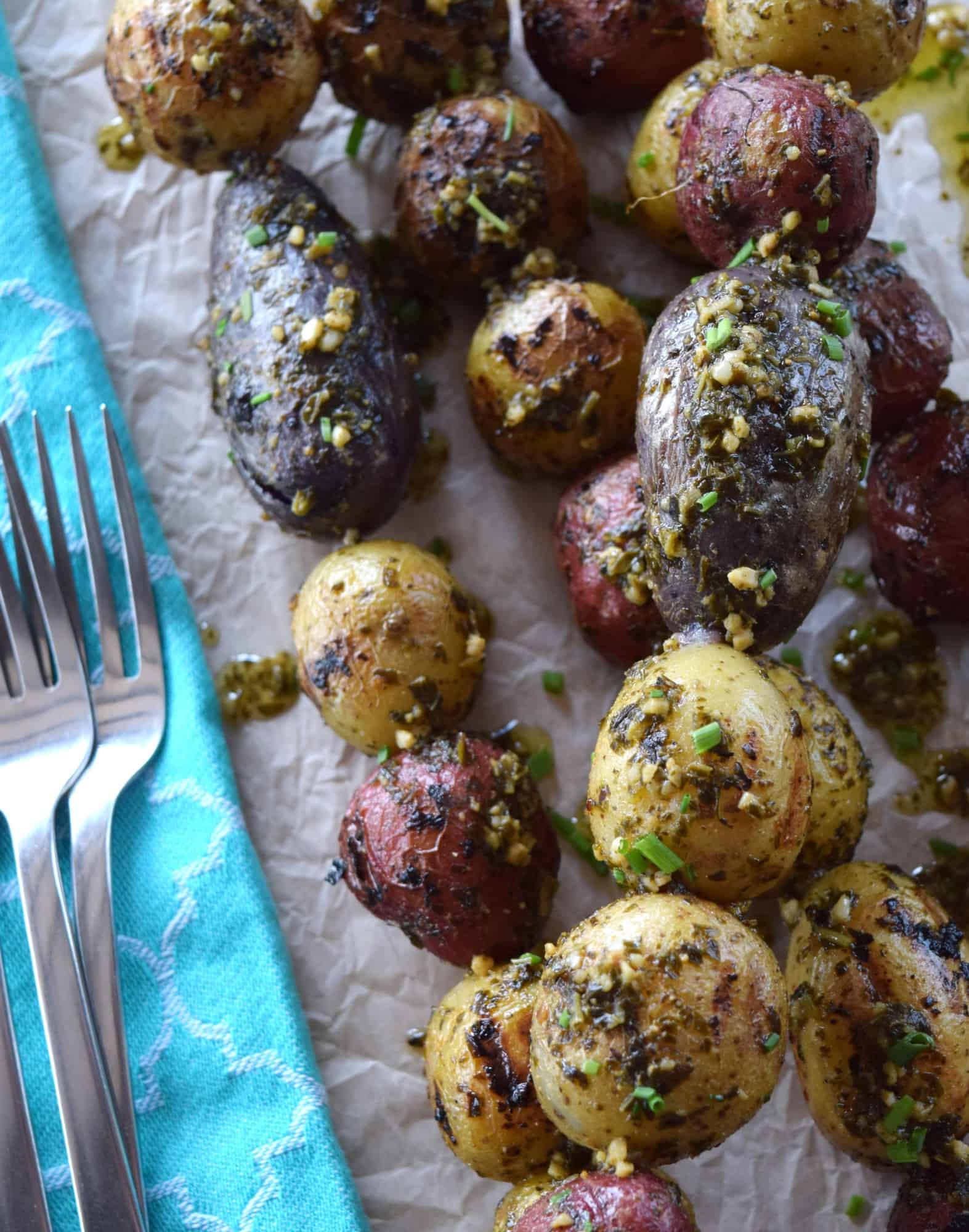 Grilled Basil Pesto Potato Skewers - Lord Byron's Kitchen