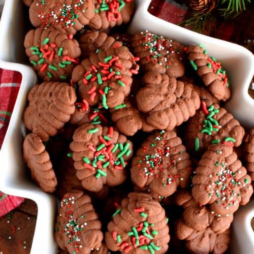Christmas Chocolate Spritz Cookies - Lord Byron's Kitchen